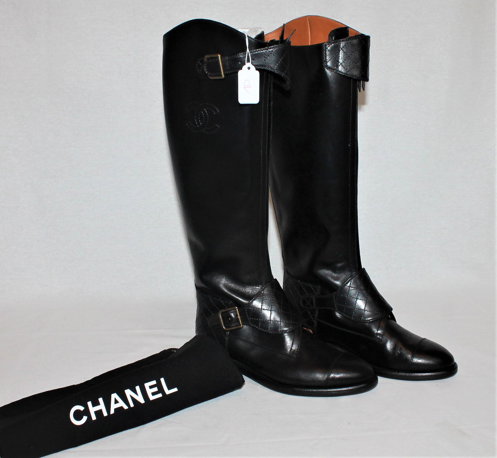 Chanel Tall Black Quilted Riding Boots Auction
