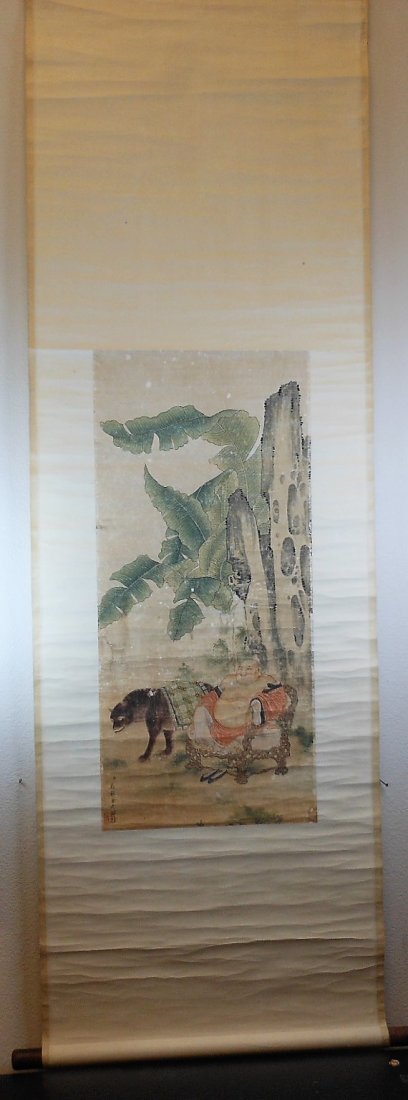 A Chinese archaic color painting paper scroll