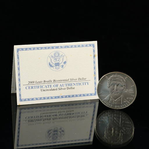 1809 2009 Louis Braille Bicentennial Silver Coin With Coa