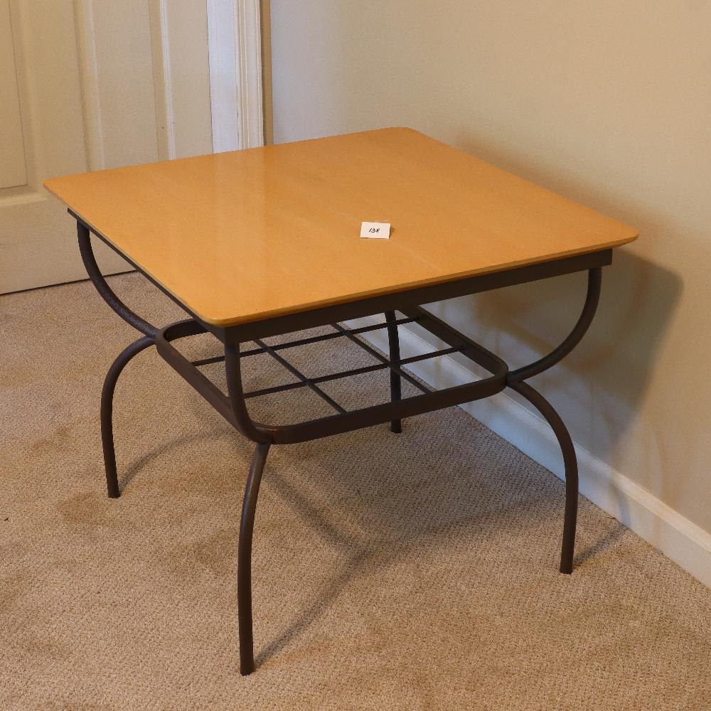 Square Modern Design Wooden Table With Heavy Metal Base