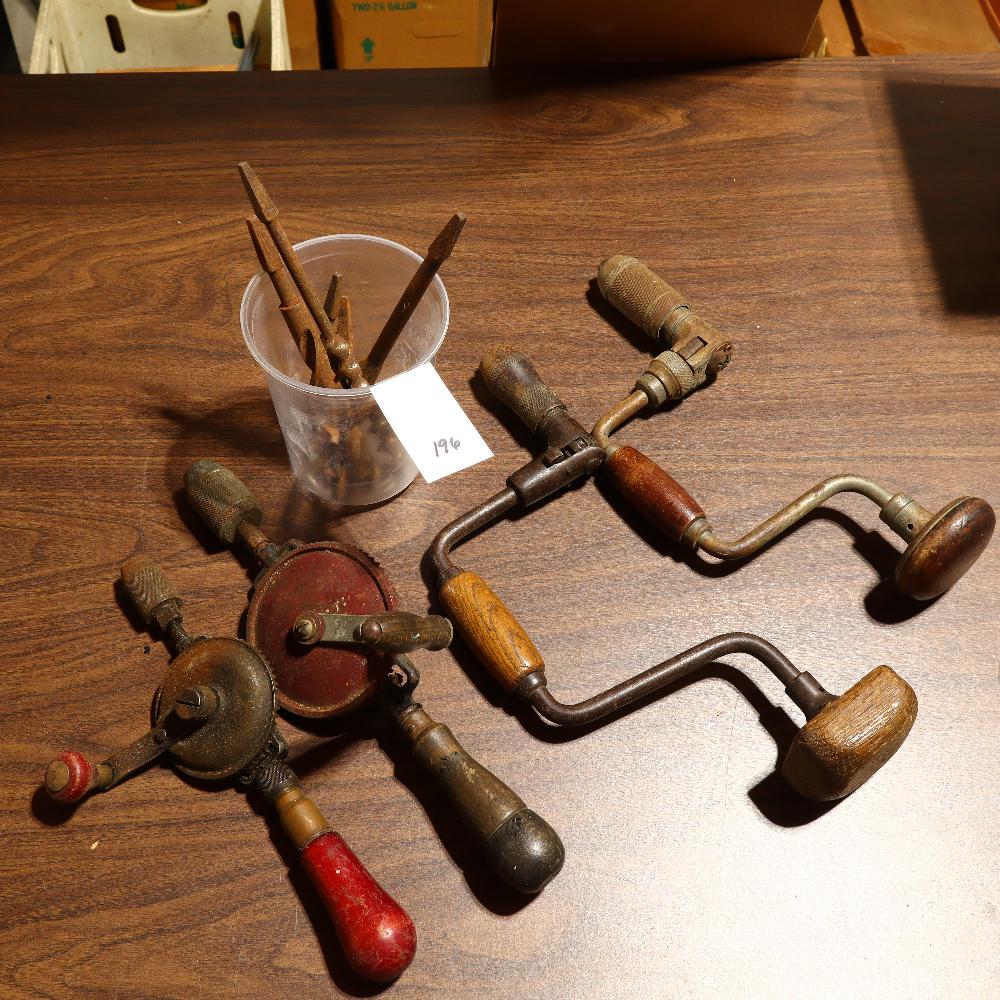 Lot Of Vintage Hand Drills And Bits Auction