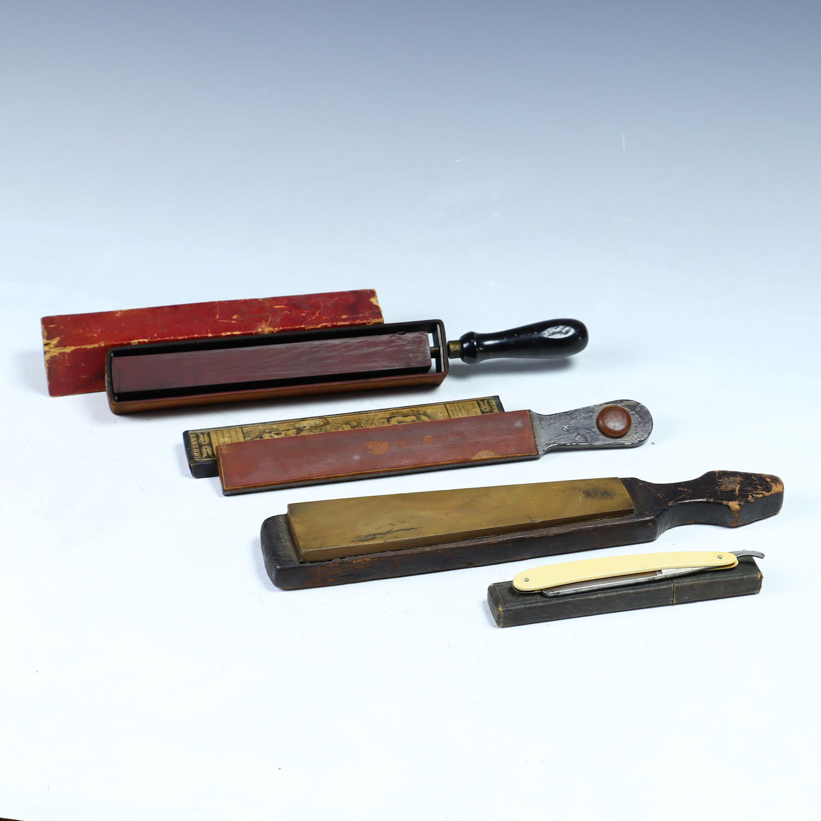 Three Antique Shaving Razor Strops Auction