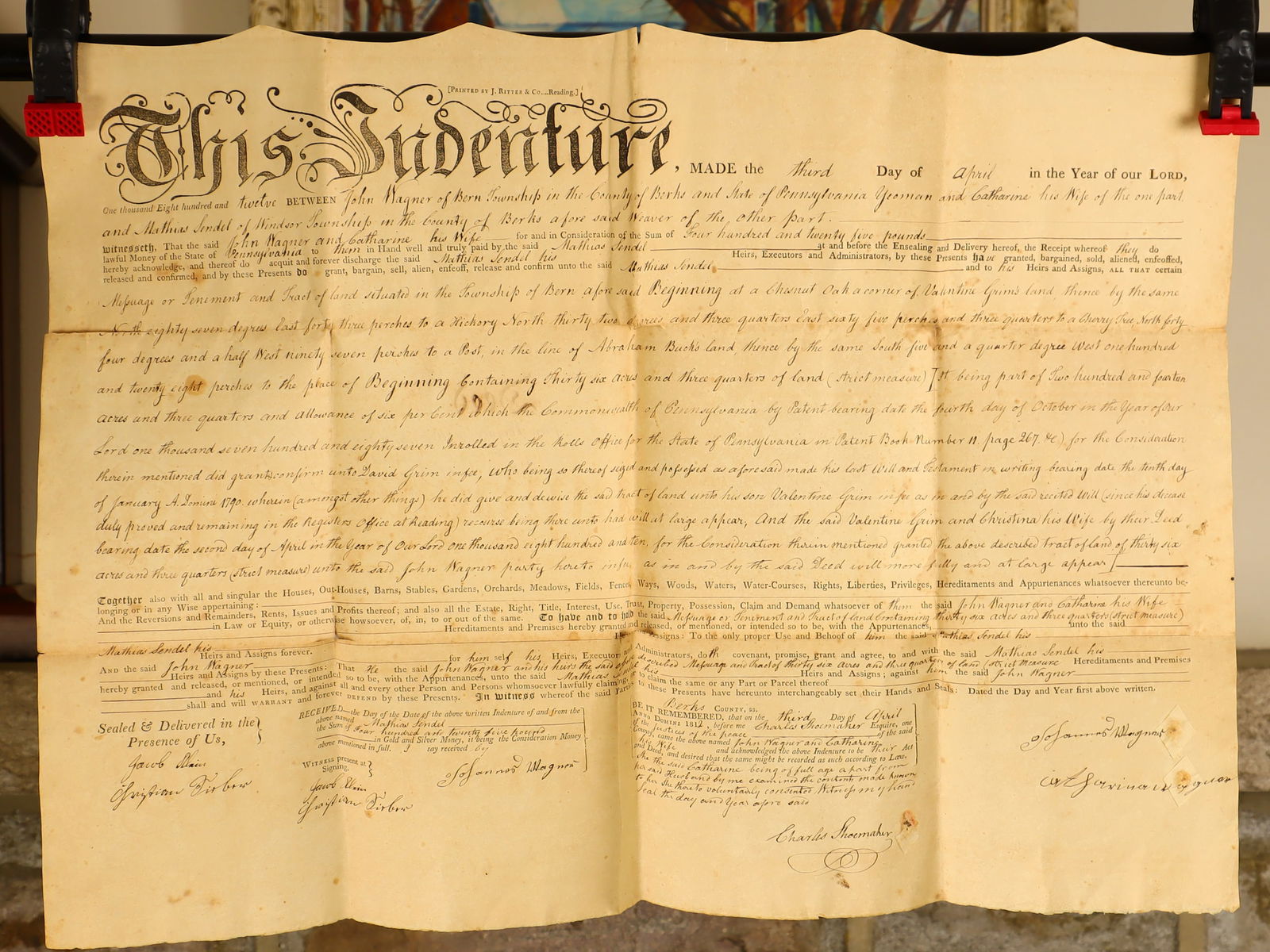 Dated 1812 Indenture Land Deed Berks County, Pa Auction
