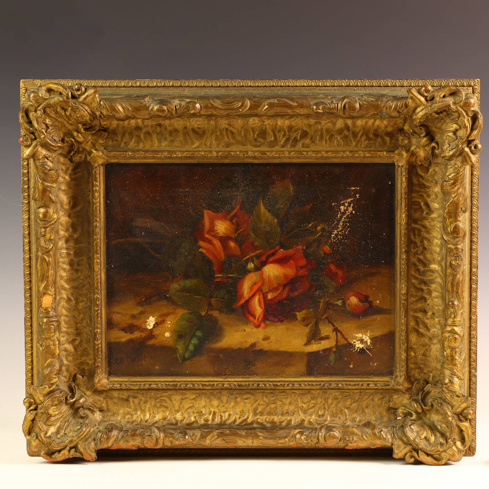 Antique Artist Signed Rose Painting Auction