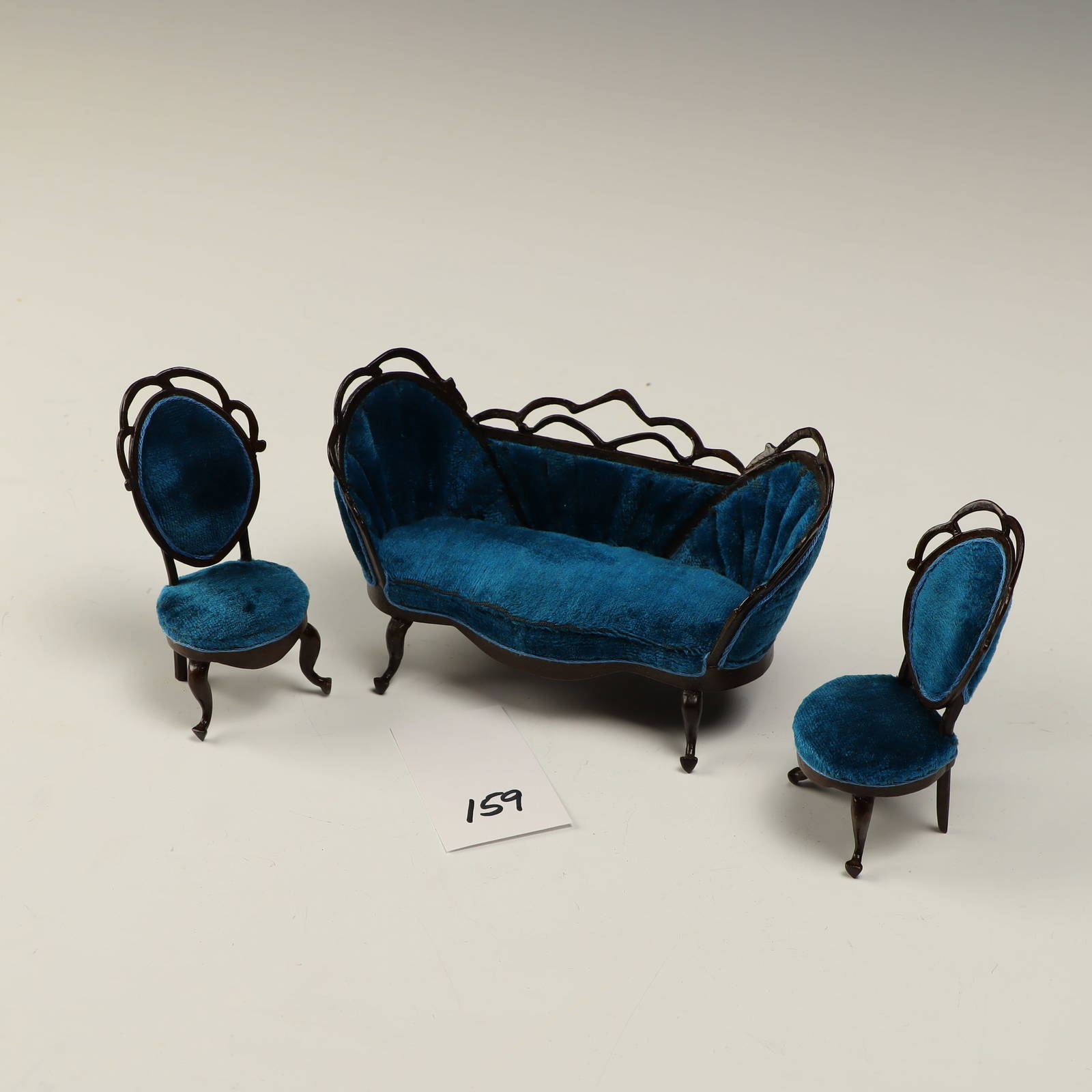 Vintage Miniature Sofa And Chair Blue Velvet Set Auction