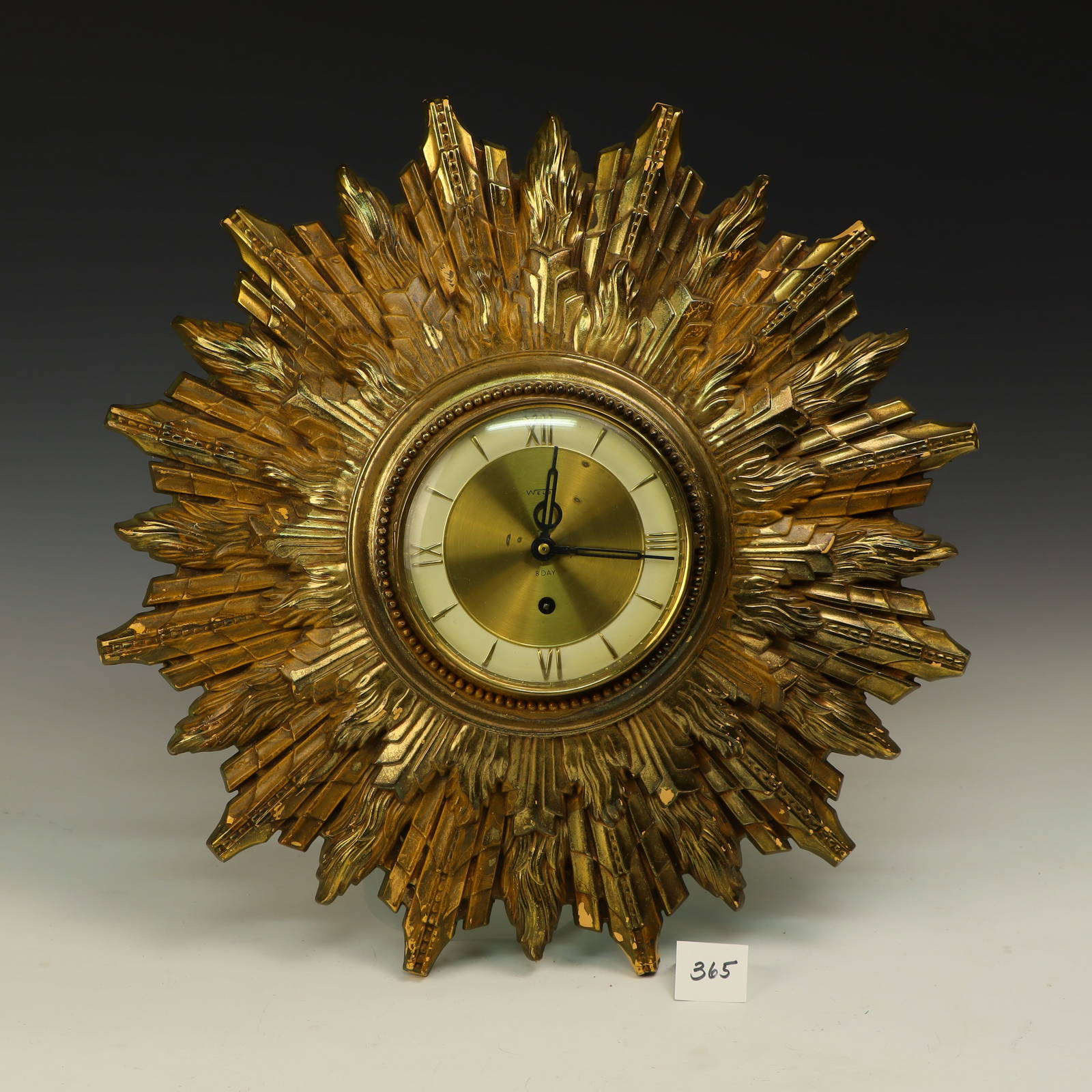 Mid Century Welts Mic Starburst Made In Germany Wall 8 Day Clock Auction