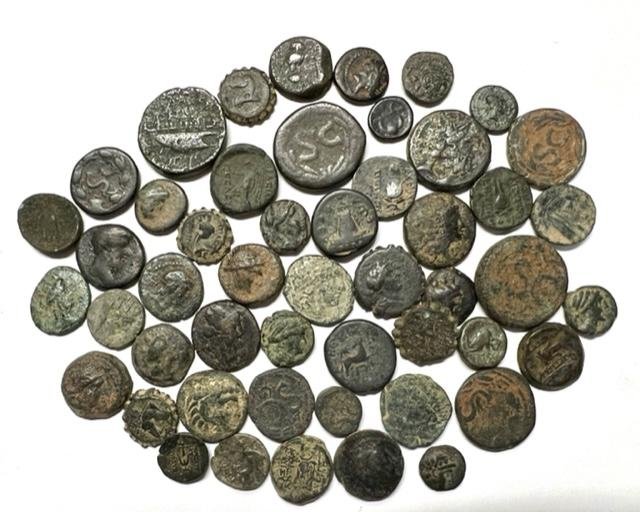 Lot Of Fifty Ancient Greek Bronze Coins.