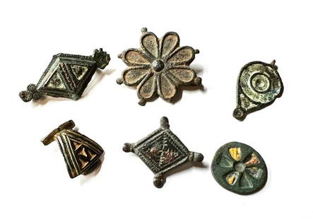 Group Of Ancient Roman Enamel Brooch Fibulas.