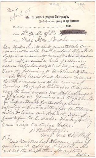 General Butterfield Orders General Couch