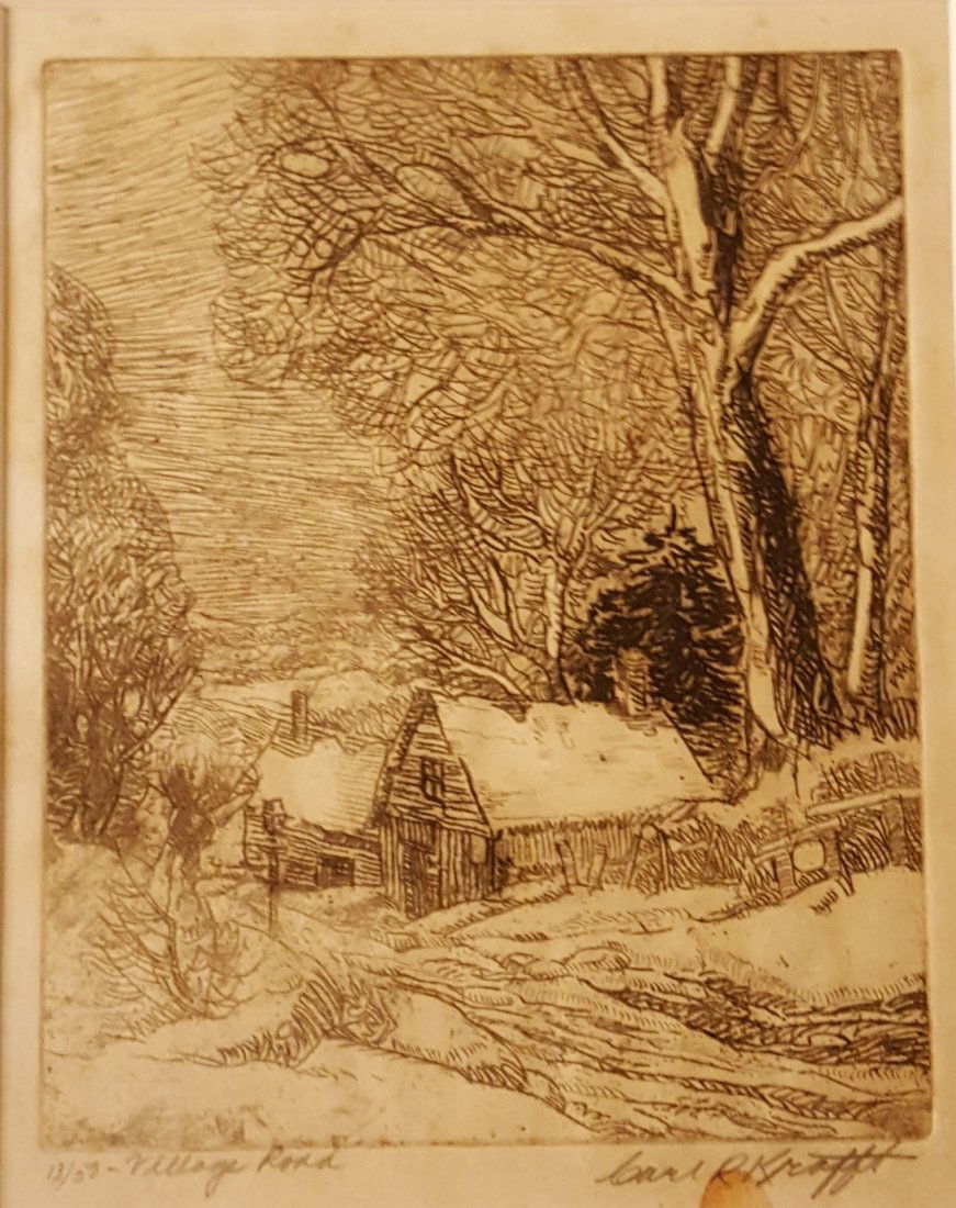 Carl Krafft Signed Etching Village Road