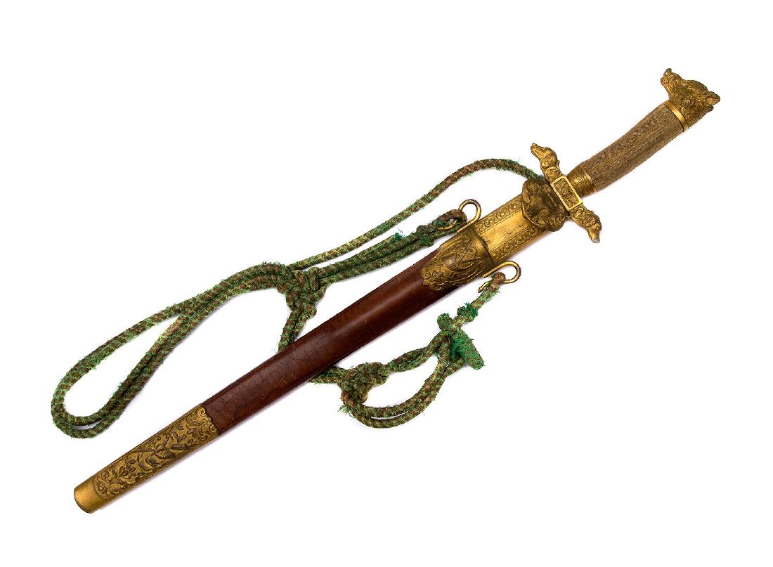 GILDED GERMAN MESSER BOAR HUNTING DAGGER, 19TH C.