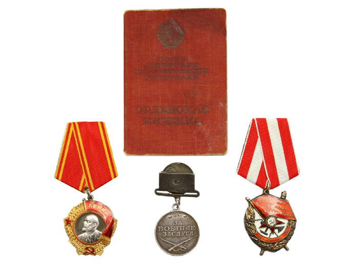 A Group Of Soviet Orders Lenin, Red Banner, Merit