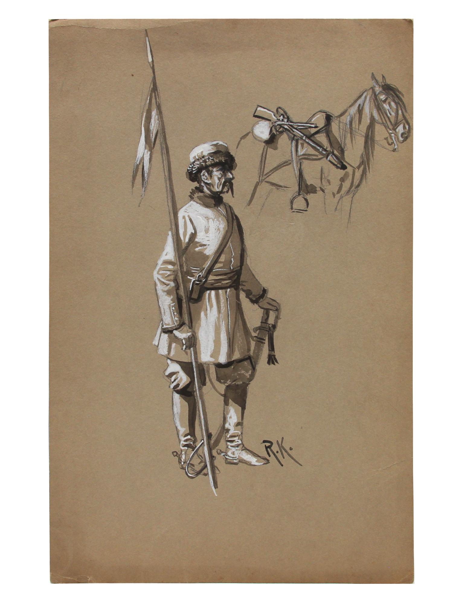 For Auction: A RUSSIAN COSSACK PENCIL AND INK DRAWING, 19TH C. (#0391 ...