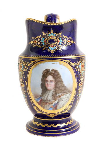 A Sevres Jewelled Gilt Porcelain Pitcher, 19 Cen.