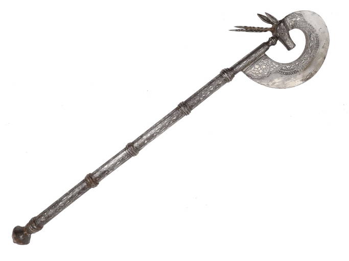 AN ANTELOPE MUGHAL-STYLE AXE WITH SILVER KOFGARI, 19TH C. (#0325) on ...