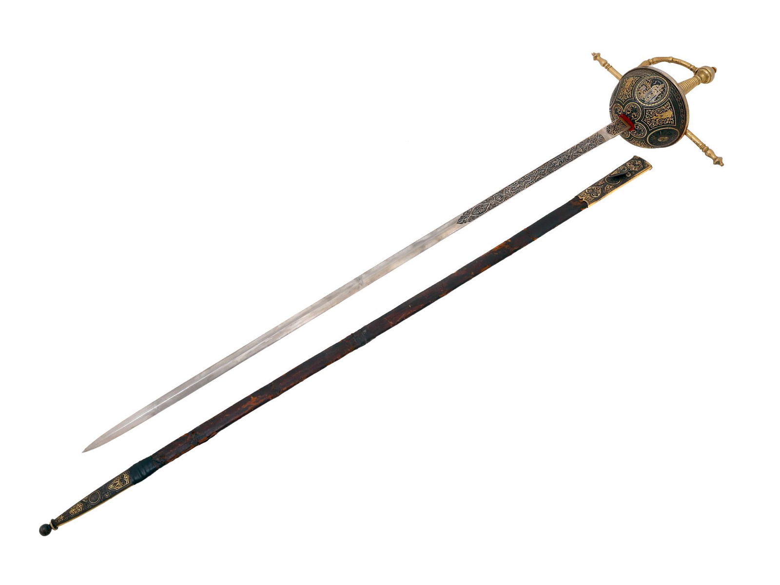 An Important Toledo, Span Damascene Rapier With Sheath, 19 20 Cc.