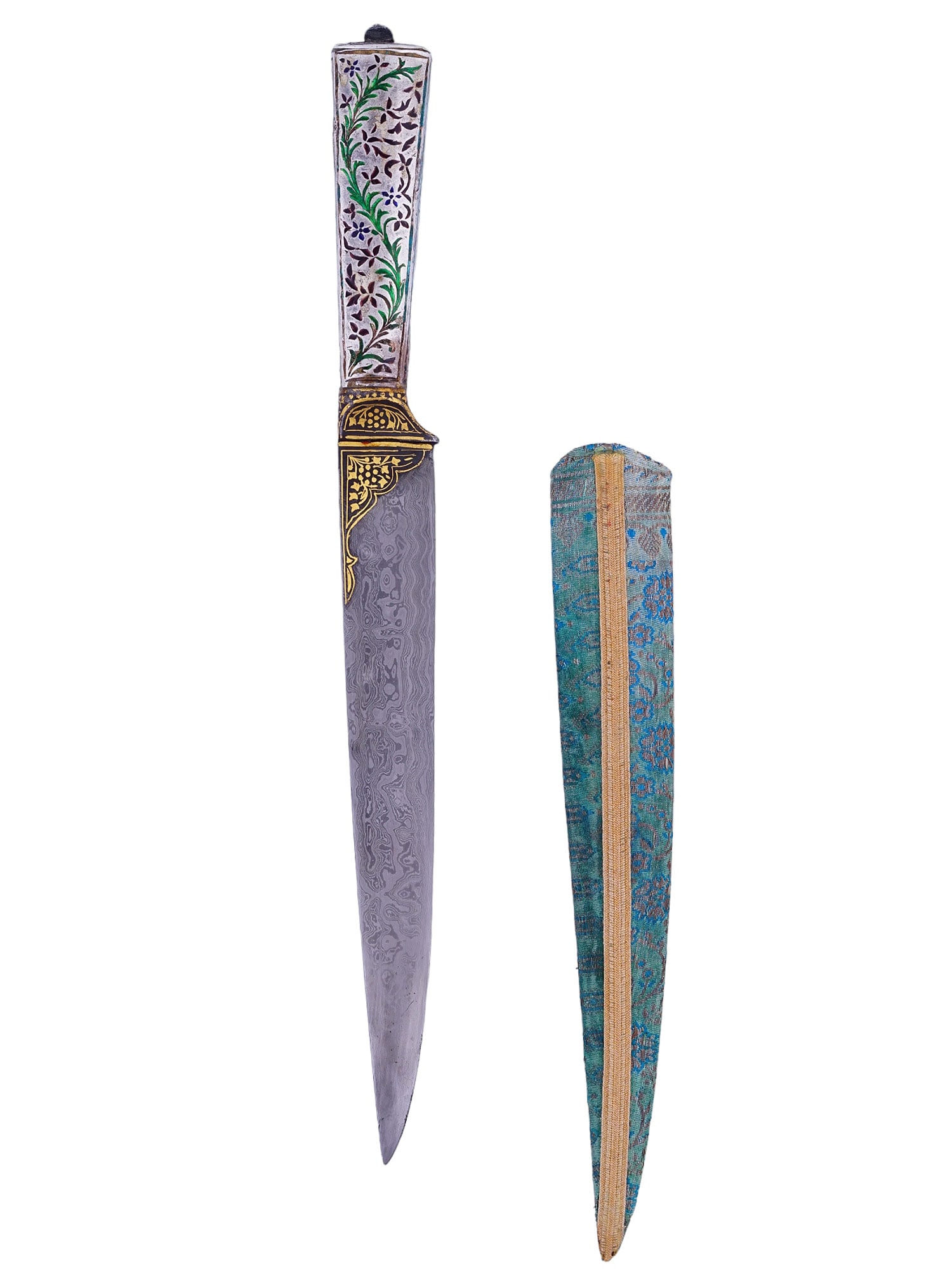 A Damascus Steel Persian Kard Dagger With Enamel Inlay, 19th Century ...