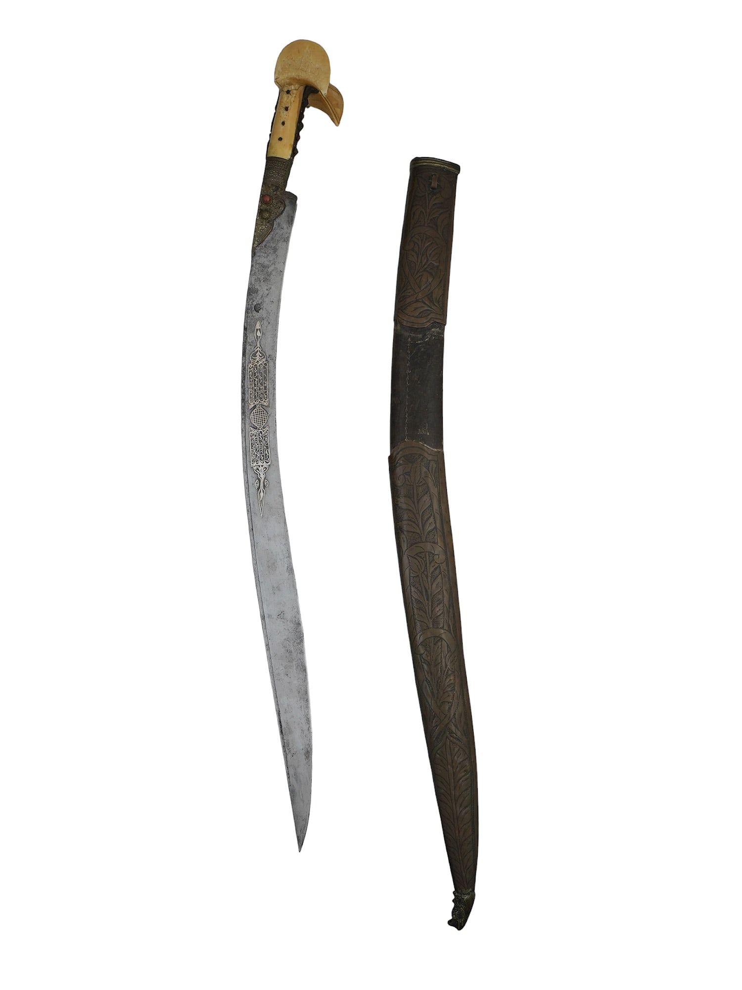 A Large Turkish Yataghan With Silver Inlaid Inscription, 19th Cen. Auction