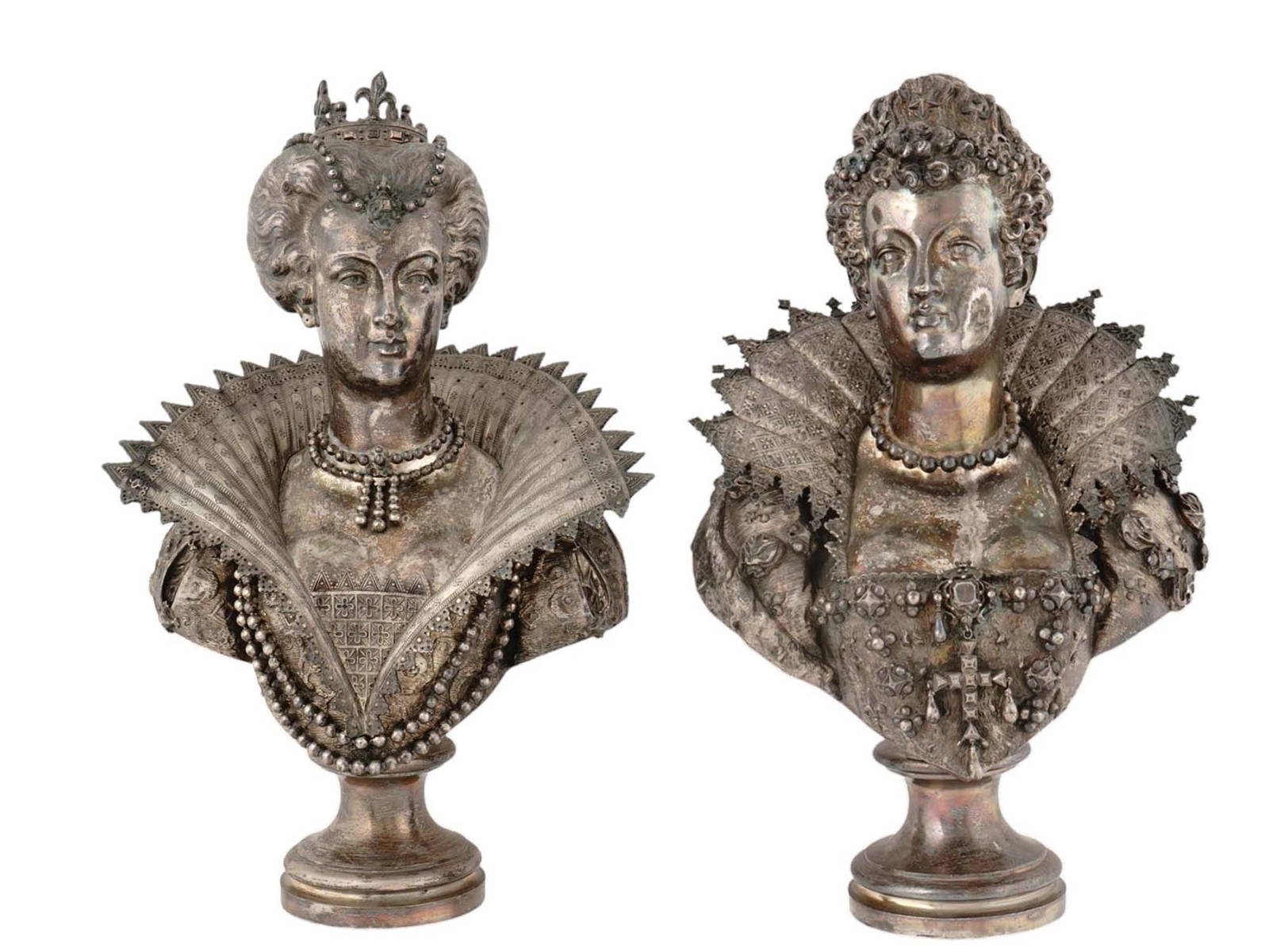 A Pair Of Mathurin Moreau, French, Silvered Bronze Busts Of Queen ...