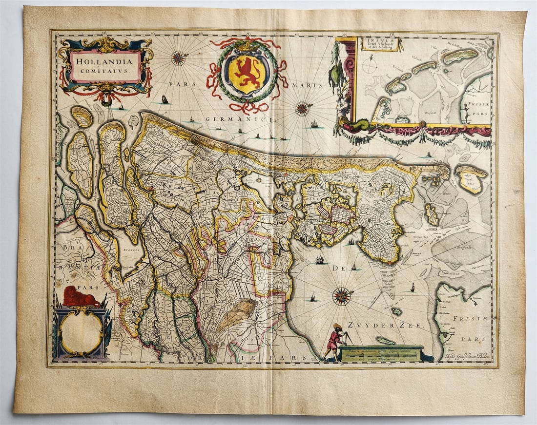 1640 Map Of Hollandia Comitatus Netherlands By Willem Blaeu Antique Authentic Auction