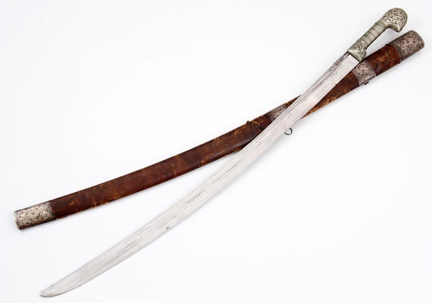 CAUCASIAN LOW GRADE SILVER MOUNTED SHASHKA, 19TH C.