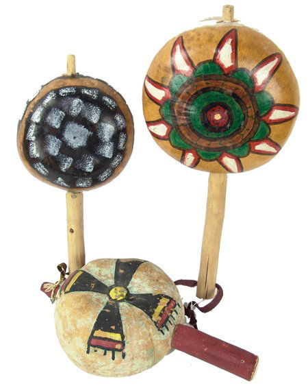 3 Hopi Gourd Rattles