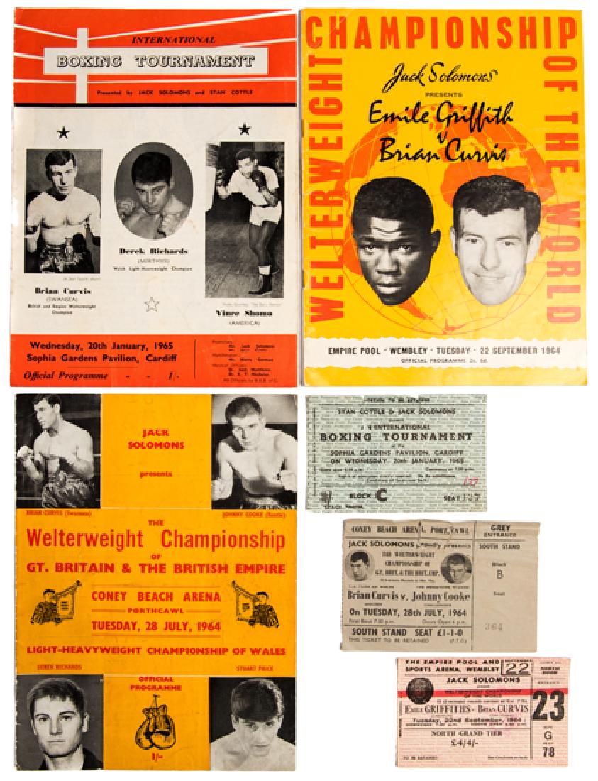 Three Brian Curvis boxing programmes complete with rare