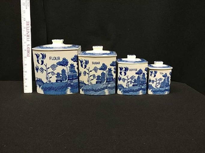 Vintage Blue Willow 4 Pc Canister Set