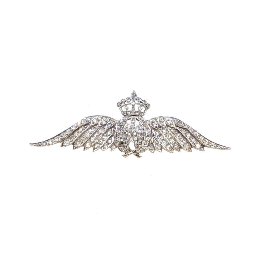 A diamond set RAF sweetheart brooch, modelled with outstretched wings ...