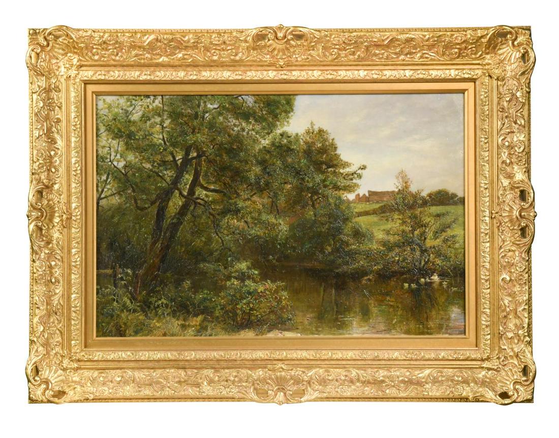 Tom Griffiths (1845 1919) A Riverbend With A Kingfisher Fishing From A ...