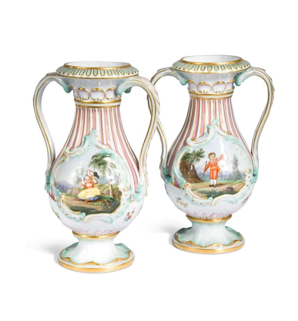 A Pair Of Meissen Porcelain Two-handled 'kinder' Vases, 19th Century ...