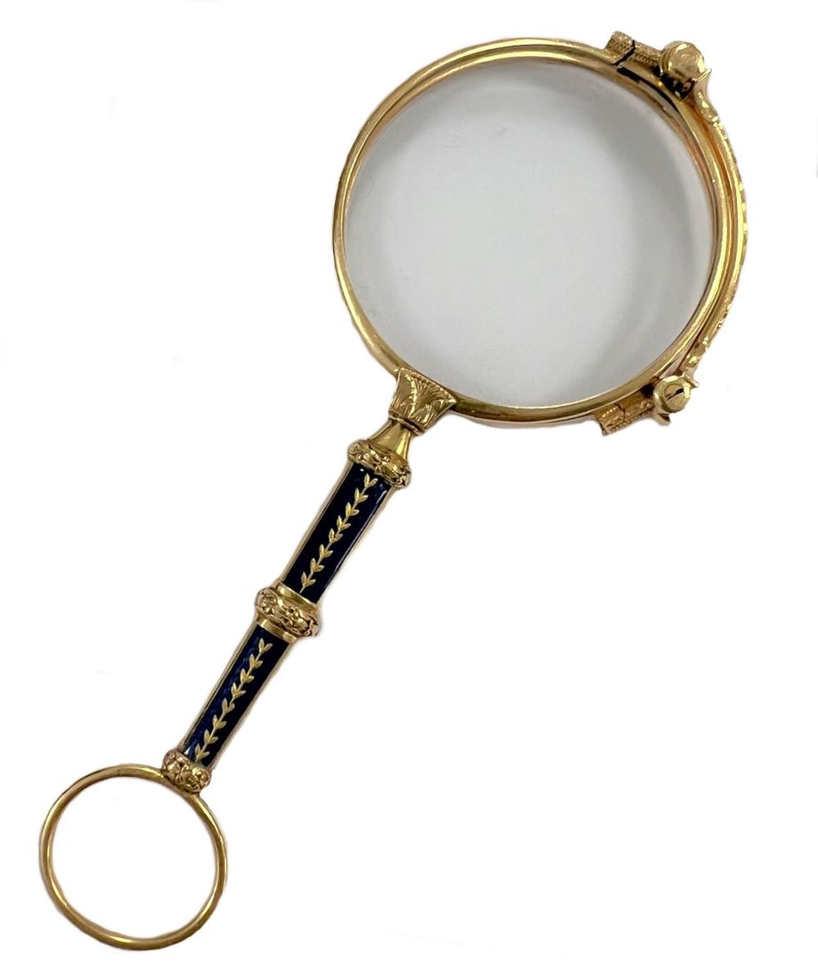 A Pair Of French 18ct Gold And Enamel Lorgnettes, Circa 1923, Double ...