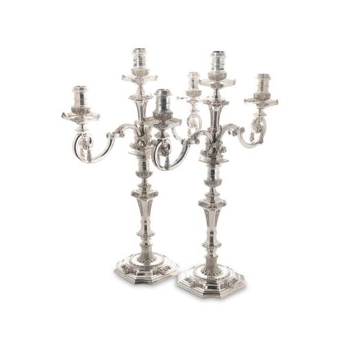 A Pair Of Elizabeth Ii Cast Silver Three Light Metamorphic Candelabra ...