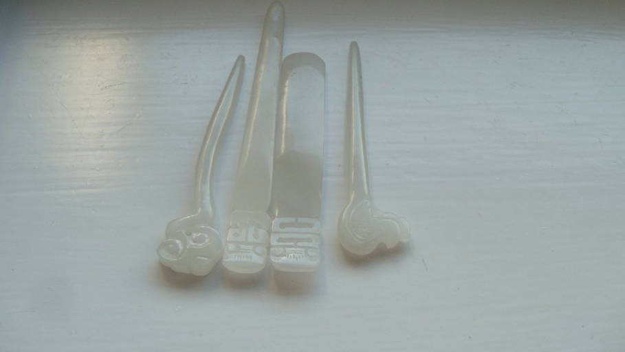 Four White Jade Hair Pins,
