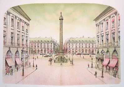 Paris Street Scene Colored Etching Architectual
