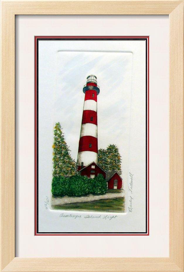 For Auction: Hand Colored Etching Lighthouse Assateaque Island Light ...