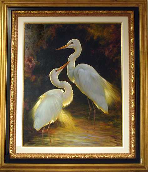 Original Framed Painting Estate Sale Love Birds