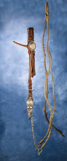 G S Garcia Spade Bit, Leather Bridle And Rawhide R