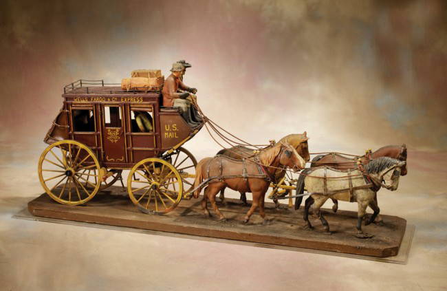 Hand Carved Vintage Wooden Stagecoach