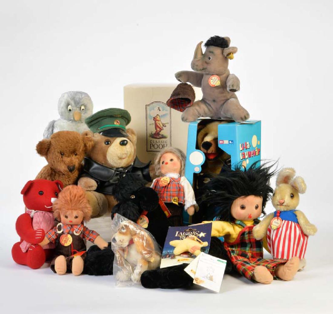 3 Steiff Pom Pom animals including, 2 chicks (with ear