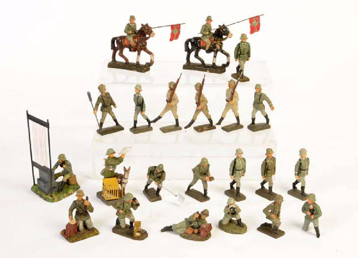 Elastolin, Lineol, 20 Soldaten + 2 Fahnentraeger Zu