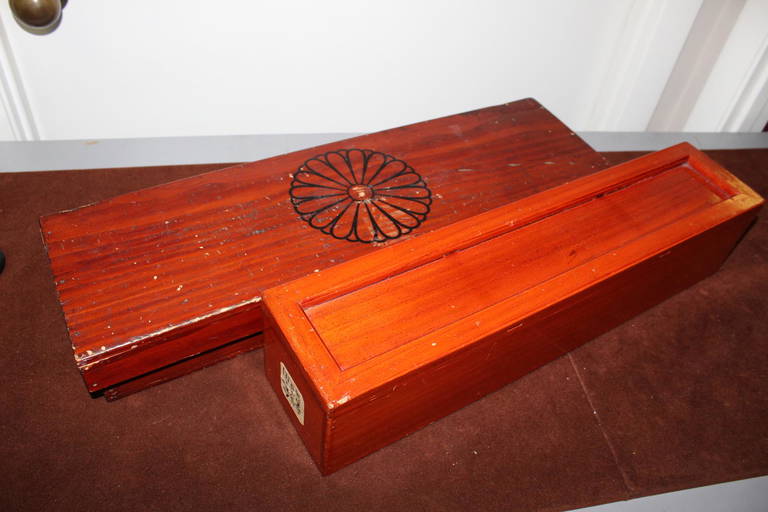 Two Japanese Wood Scroll Boxes