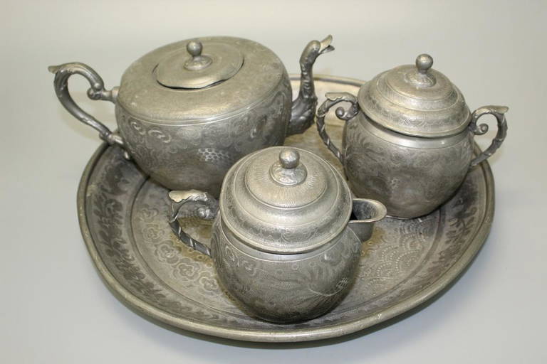 Chinese Pewter Tea Set.