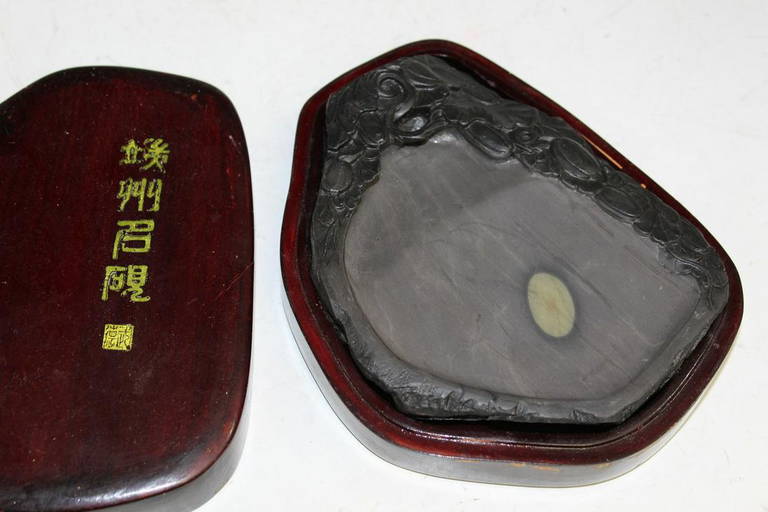 Chinese Carved Ink Stone in a Wood Box (#0346) on Mar 06, 2022 ...