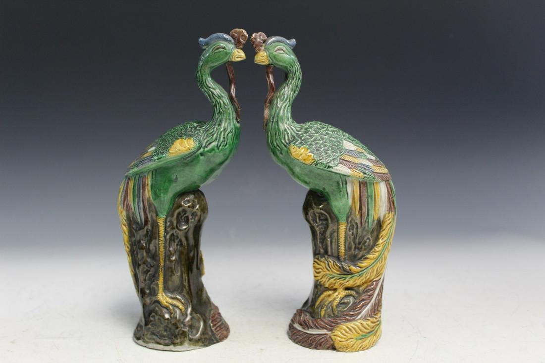 Pair Of Chinese Porcelain Phoenix Statues