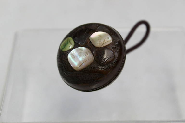 Japanese Wood Netsuke Toggle With Mop Decorations