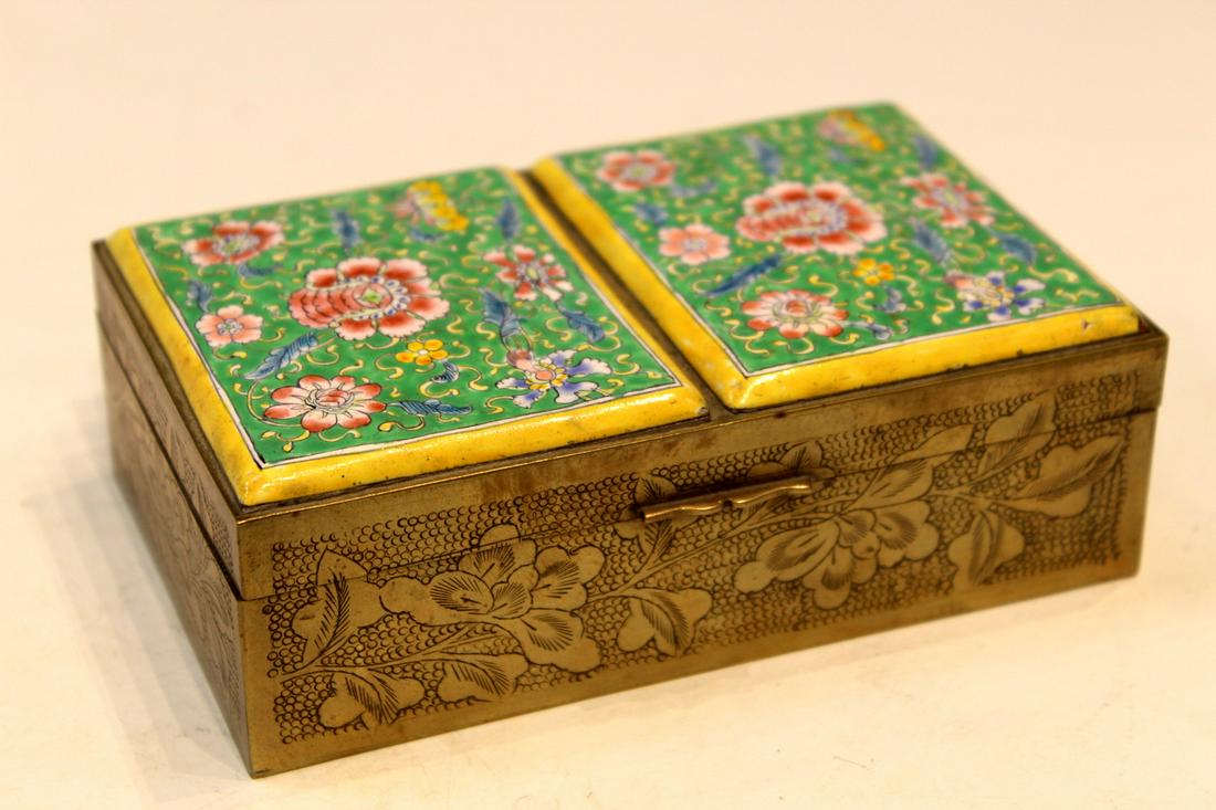 Chinese Metal Box With Enamel Decoration