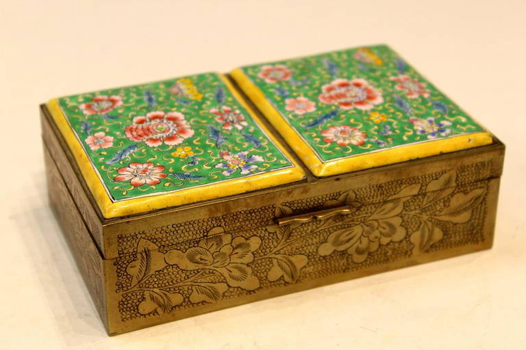 Chinese Metal Box With Enamel Decoration