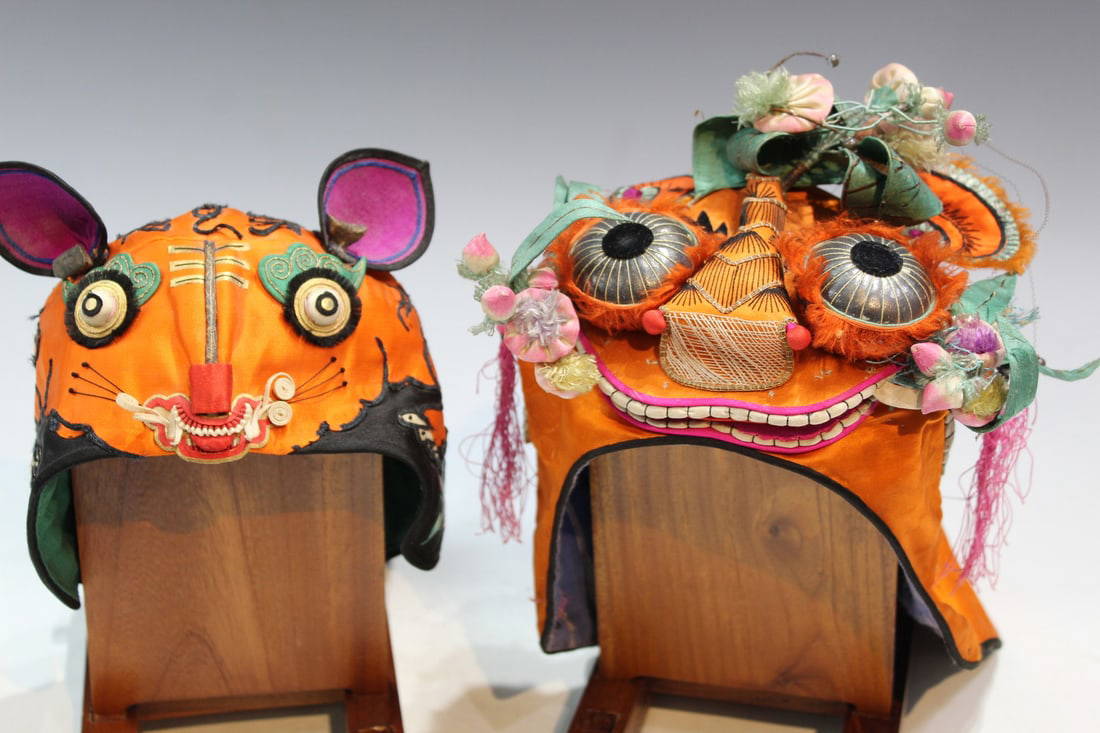 Two Chinese Childrens' Embroidered Tiger Hats Auction