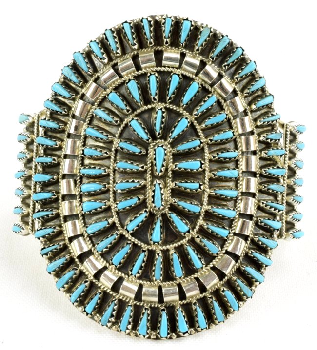 Navajo, Violet Begay Needlepoint Turquoise Cluster Cuff